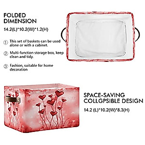 Wusikd Valentines Heart Tree Storage Basket Set of 1 Large Fabric Red Heart Flowers Storage Basket Bins Box Cube with Handles Collapsible Closet Shelf Clothes Organizer Basket for Nursery Bedroom