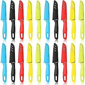 Lothee 50 Pcs Paring Knife Bulk, 5 Colors Fruit Vegetable Knife Stainless Steel Kitchen Knife Ultra Sharp Knife with Plastic Handle for Chef Cutting Peeling Cooking, 3.94 Inches Blades