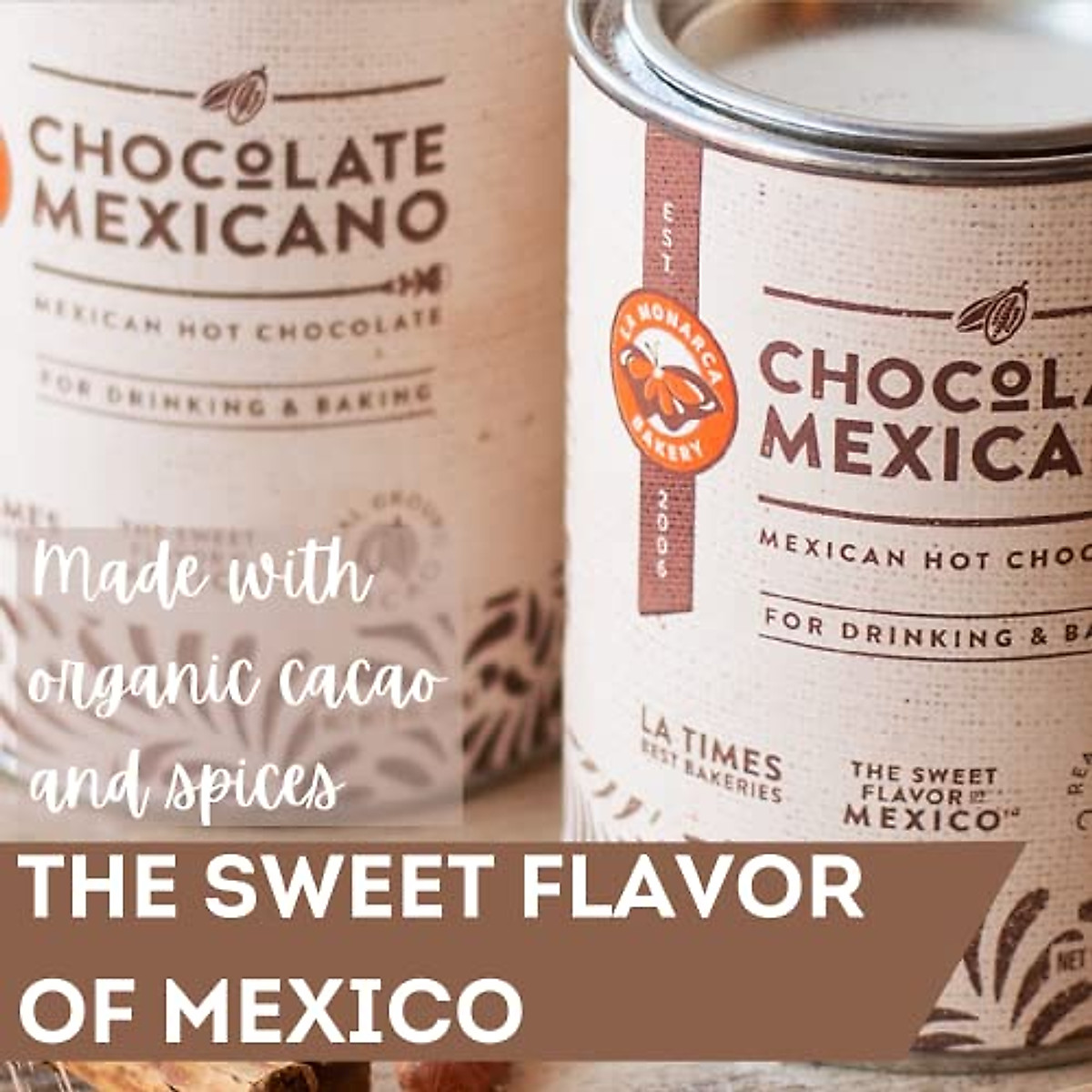 Mexican Hot Chocolate, 8 Ounce (Pack of 2), Authentic Mexican Style Hot Chocolate Mix with Organic Cacao Beans and Cinnamon by La Monarca Bakery