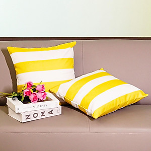 tiggell 2 Pack Waterproof Pillow Covers Outdoor Throw Pillowcases Decorative Garden Cushion Case for Home Garden Patio Couch Balcony Striped (Yellow & White, 18 * 18 inch)