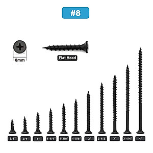 #8 x 2 Inch Wood Screw 100PCS Black Phosphate Coated Stainless Flat Truss Head Fast Self Tapping Drywall Screws by SG TZH