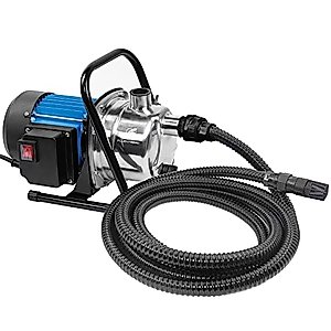 FLUENTPOWER 1 HP Portable Stainless Steel Sprinkler Booster Pump, Electric Shallow Well Pressure Pump for Home Garden Lawn Irrigation and Water Transfer, 13 ft Intake Hose with check valve included