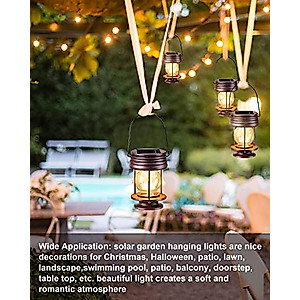 Leelosp 4 Pack Hanging Solar Lanterns Waterproof Lights Powered Led Decorative Landscape Light Table Lamp with Design for Patio, Garden, Yard, and Pathway Decor, Warm