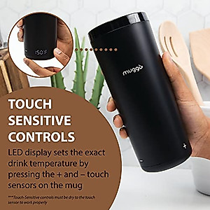 Muggo 12 oz Self-Heating Coffee Mug, Temperature Control Travel Mug, Black Portable Heated Coffee Mug with Leak-Proof Lid & 3-Hour Battery Life