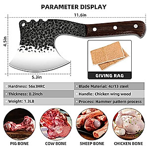 Handmade Meat Cleaver Axes Shape Forged Heavy Duty High Carbon Butcher Knife Boning Breaker Vegetable Butcher Chopper Cutting Chef Knife with Cover for Kitchen Outdoor BBQ (Black)