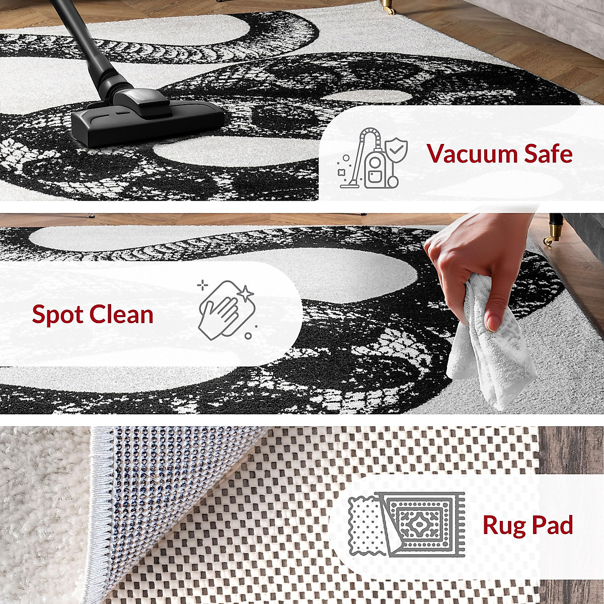 nuLOOM 3x5 Thomas Paul Serpent Area Rug, Black & Off White, Snake Design, Non-Slip Backing, Stain Resistant, For Bedroom, Dining Room, Living Room, Hallway, Office, Kitchen, Entryway