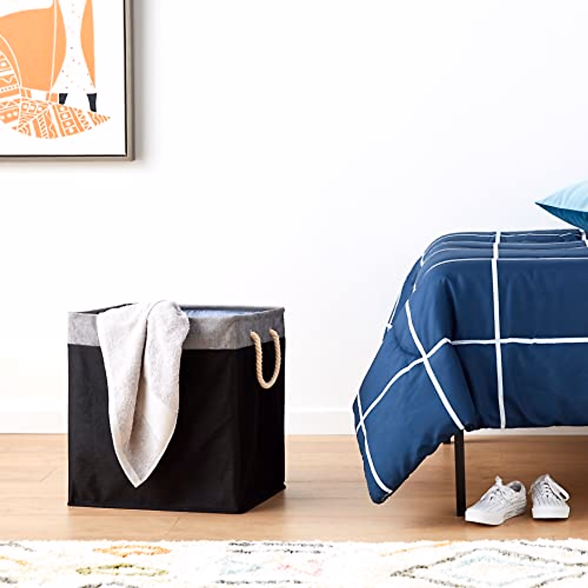 Amazon Basics Foldable Fabric Rectangular Laundry Hamper with Detachable Brackets, Large, Black