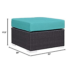 Modway Convene Wicker Rattan Outdoor Patio Square Ottoman in Espresso Turquoise