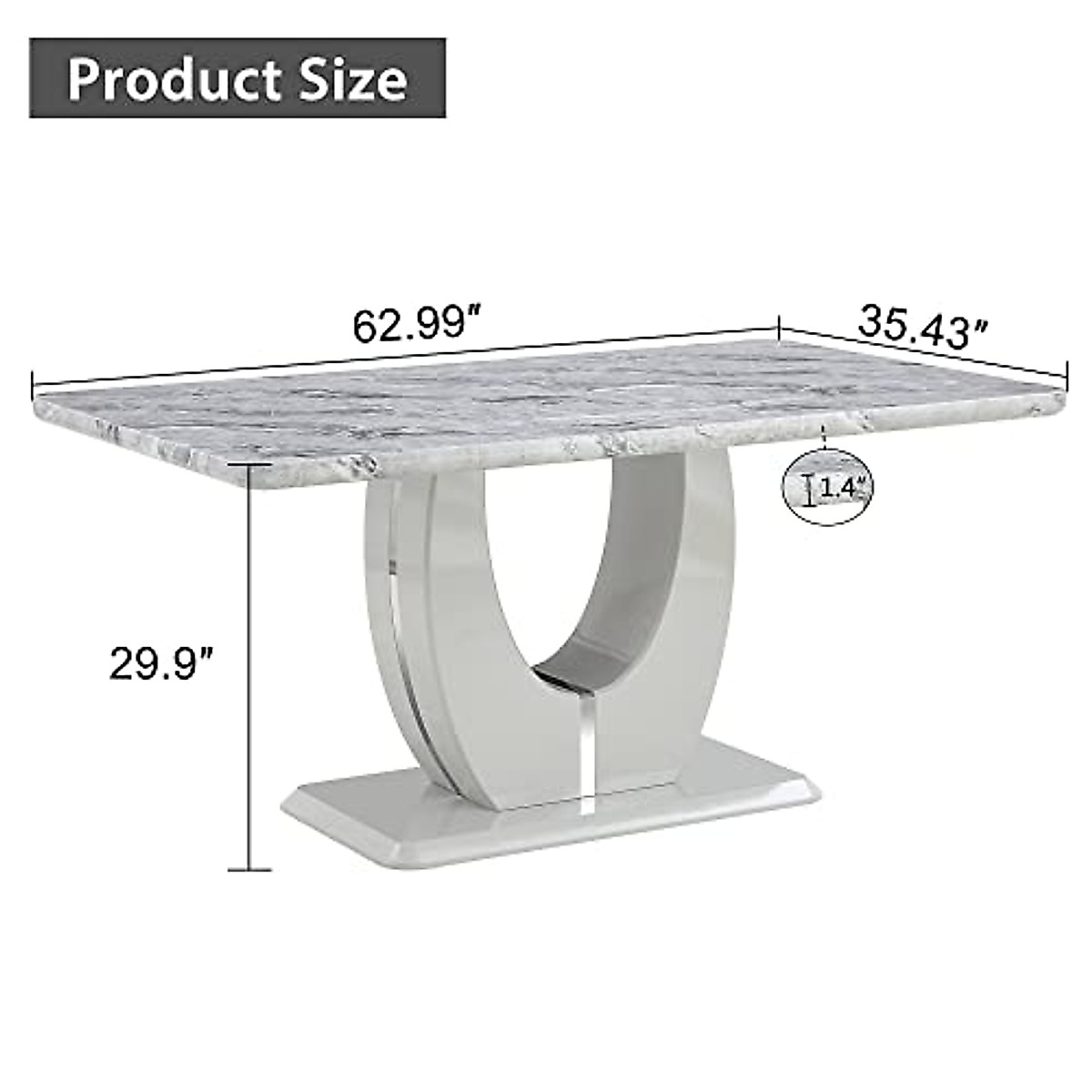 Gnrolaz 63" Marble Dining Table Set for 8, Modern Kitchen Table and Chairs Set with 1.4" Faux Marble Tabletop and 8 Gray PU Leather Dining Chairs, 9 Piece DiningTable Set for Dining Kitchen