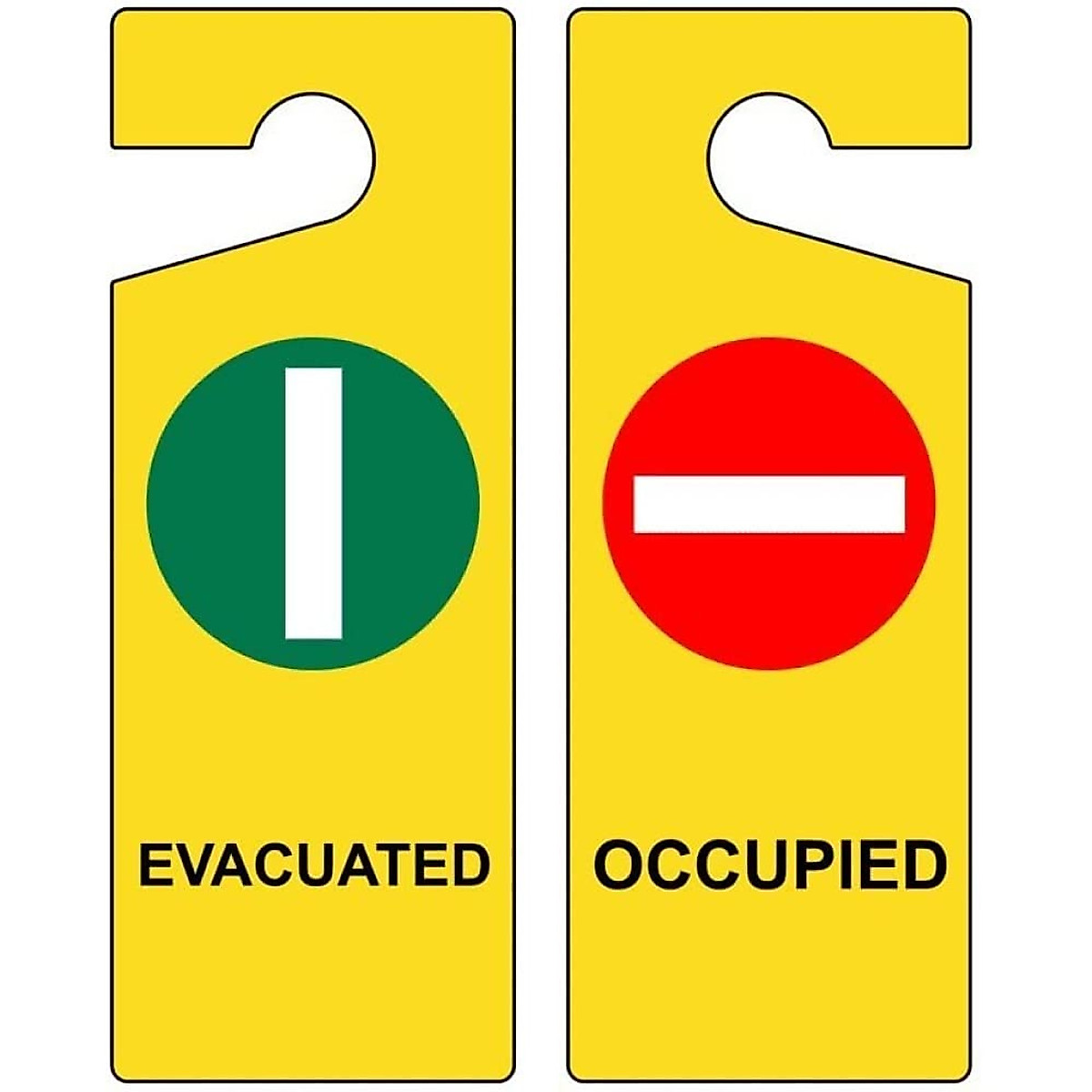 ComplianceSigns.com Pack of 96 Evacuated - Occupied Door Hangers, 8x3 inch Plastic for Emergency Response