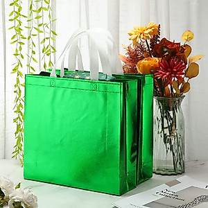 Eccliy 60 Pcs Reusable Gift Tote Bags Grocery Shopping Bag with Handles Thank You Gift Bags for Bridesmaid Wedding Christmas, 12.6x10.6x3.9''(Dark Green)