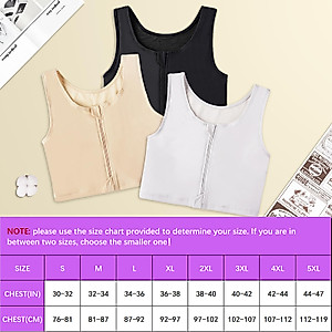 XUJI Women Transgender FTM Zip Up Breathable Half Chest Binder Tank Top (B, L) Black