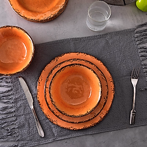 LEHAHA Rustic Farmhouse Melamine Dinner Plates Set of 6, 11 inch Lightweight Camper RV Dishes, Indoor and Outdoor Use, Reusable, Sturdy and Dishwasher Safe, Orange