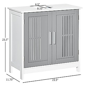 kleankin Modern Under Sink Cabinet with 2 Doors, Pedestal Under Sink Bathroom Cupboard, Bathroom Vanity Cabinet with Adjustable Shelves, Gray and White