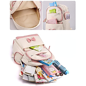 ZHSteveG Pink Backpack Bow With Pendant Cute Large Capacity Kawaii Aesthetic Backpack Cute Mochilas Daypacks (Pink white)