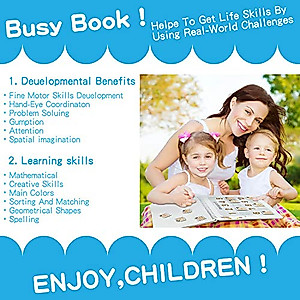 Busy Book for Kids, Montessori Toys for Toddlers, Autism Sensory Educational Toys, 12 Pages Toddler Preschool Activity Binder and Early Learning Toys Book - for Boys & Girls Develops Fine Motor Skills