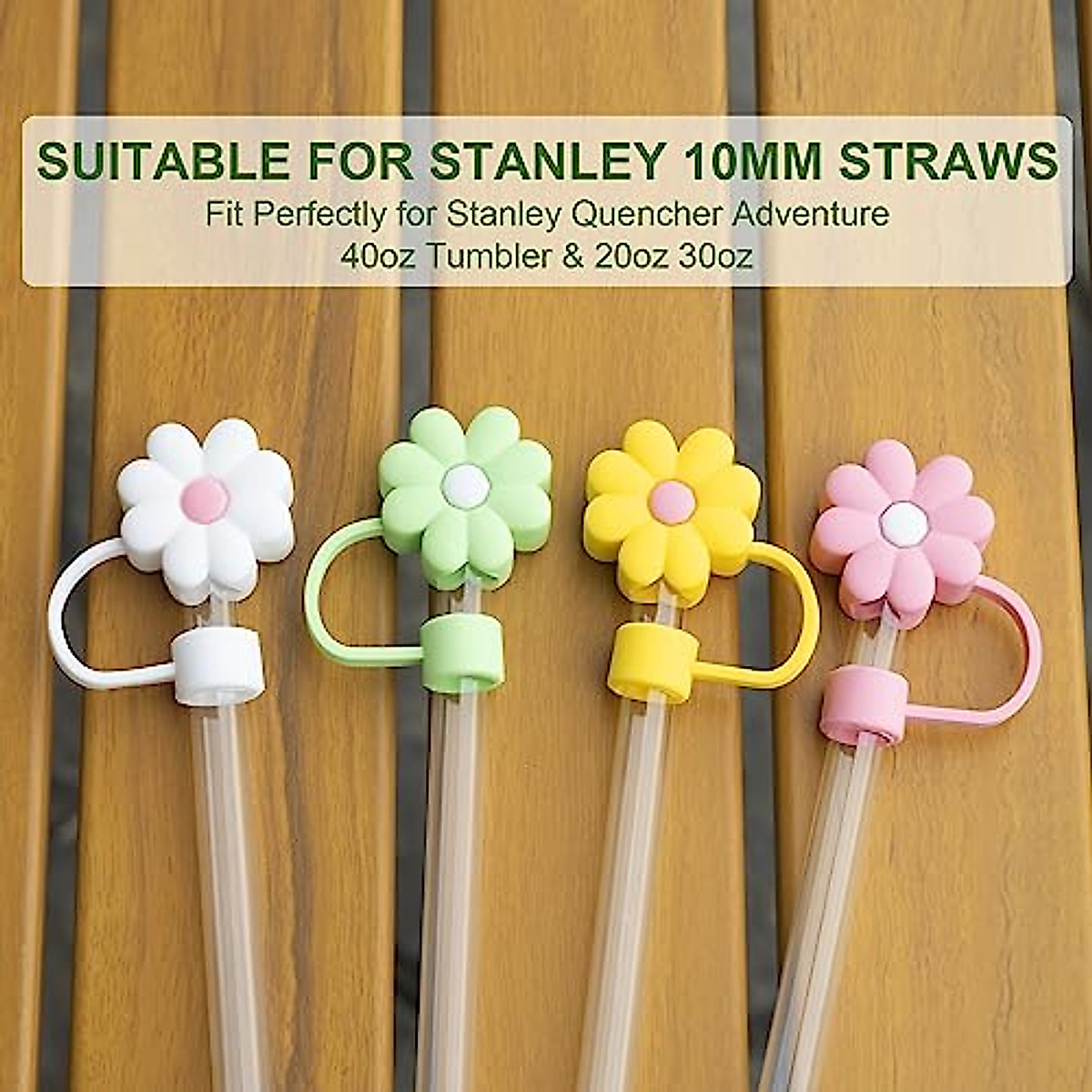 4Pcs 0.4in Diameter Cute Silicone Straw Covers Cap for Stanley Cup, Dust-Proof Drinking Straw Reusable Straw Tips Lids