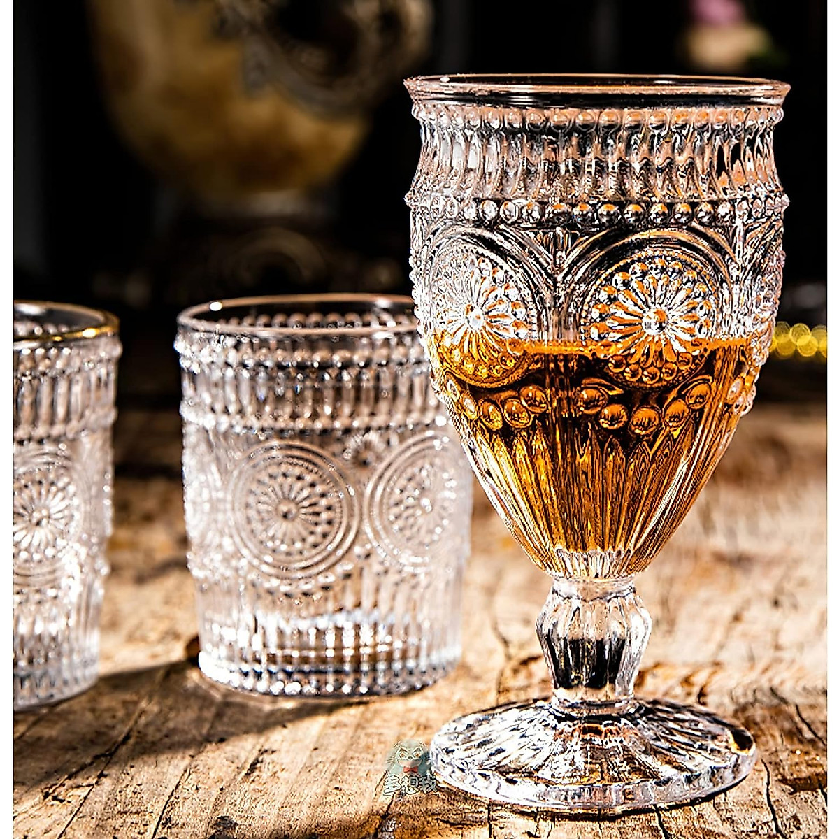 Kingrol 6 Pack Wine Glasses Goblets, 10 oz Vintage Water Glasses, Romantic Mixed Drink Glasses for Party, Daily Use