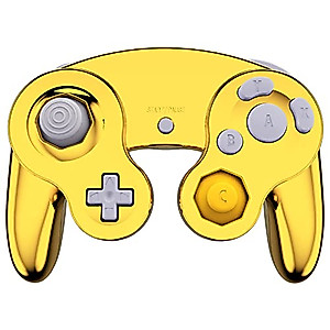 eXtremeRate Chrome Gold Glossy Faceplate Backplate for Nintendo Gamecube Controller, Replacement Housing Shell Cover with Buttons for Nintendo Gamecube Controller NGC - Controller NOT Included