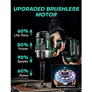 K I M O 1/2 Inch Cordless Impact Wrench, Green, Metal