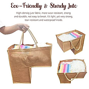 Barcrafters Jute Stair Basket with Cotton Handles, Stairs Organizer and Wooden Stair Step Storage Organizer Eco-Friendly Linen Foldable Basket for Home, Laundry, Shoes, Socks, Blankets, Toys Brown