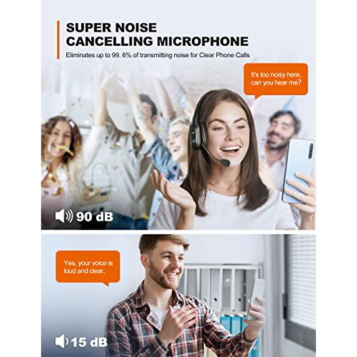 TECKNET Trucker Bluetooth Headset with Microphone Noise Canceling Wireless On Ear Headphones, Hands Free Wireless Headset for Cell Phone Computer Office Home Call Center Skype (Black)