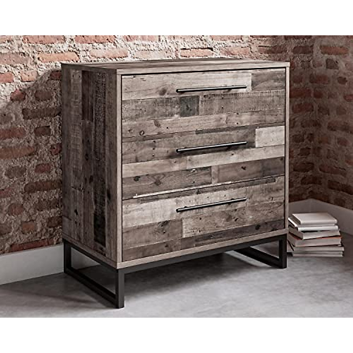Signature Design by Ashley Neilsville Industrial 3 Drawer Chest of Drawers, Butcher Block Gray
