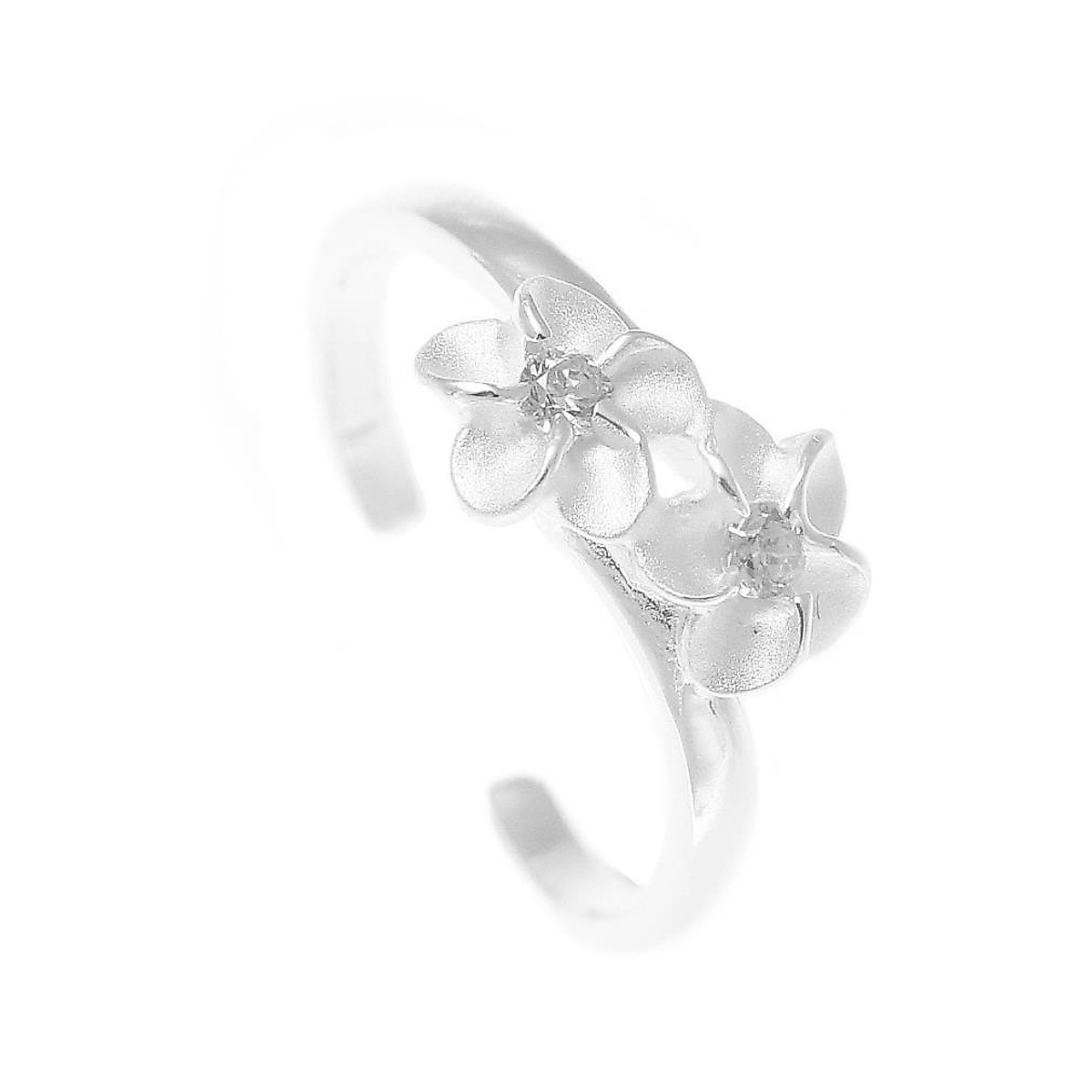 Arthur's Jewelry 925 sterling silver Hawaiian double plumeria flower white cz open toe ring