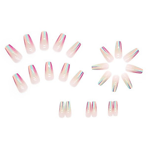 24 Pcs Press on Nails -Supremely Fit & Natural Soft Gel Press on Nails Almond, White Glue on Nails with Nail Glue, Reusable Stick on Nails in 12 Sizes（Iridescence）