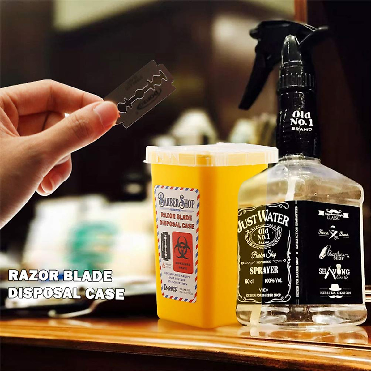 Minkissy Blade Dispenser Case Razor Blade Disposal Case Barber Shop Storage Bank Container for Used Razor Blades Yellow