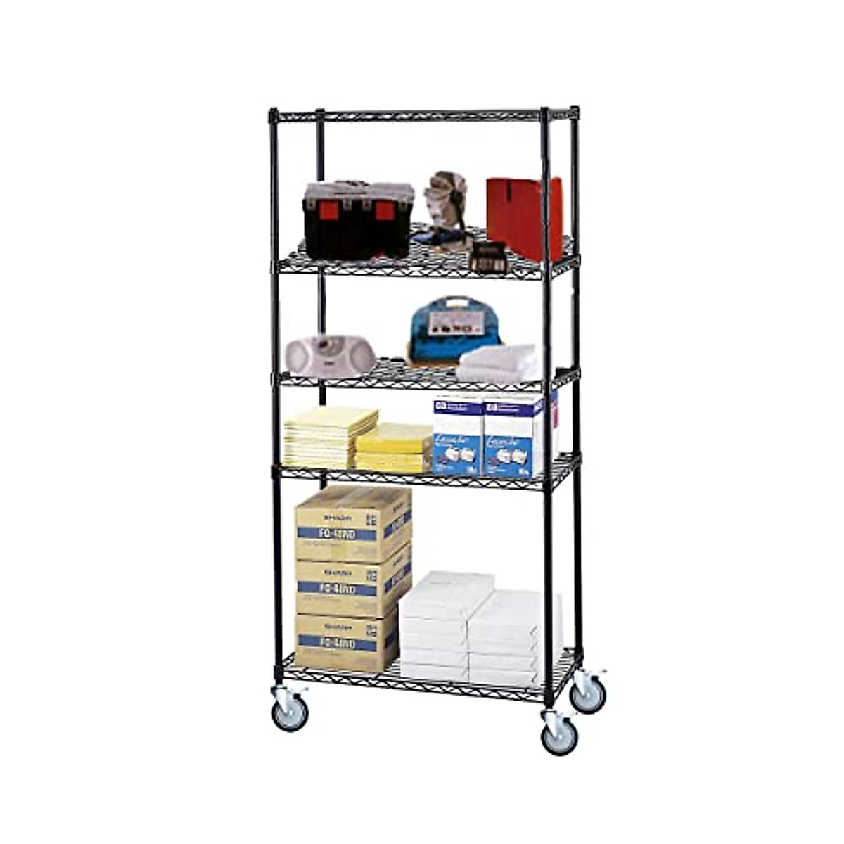 Omega 18" Deep x 36" Wide x 60" High 5 Tier Black Wire Shelf Truck with 1200 lb Capacity