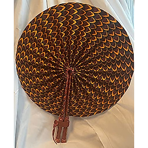 African Print Handheld Leather Folding Fan (White, Black, Brown)