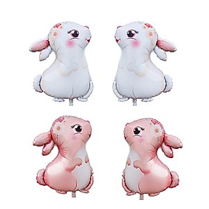 CSTYWC 4PCS Large Bunny Foil Balloon Rabbit Balloons Bunny Party Decorations Animal Mylar Balloons for Birthday Spring Woodland Themed Party Baby Shower Party Supplies