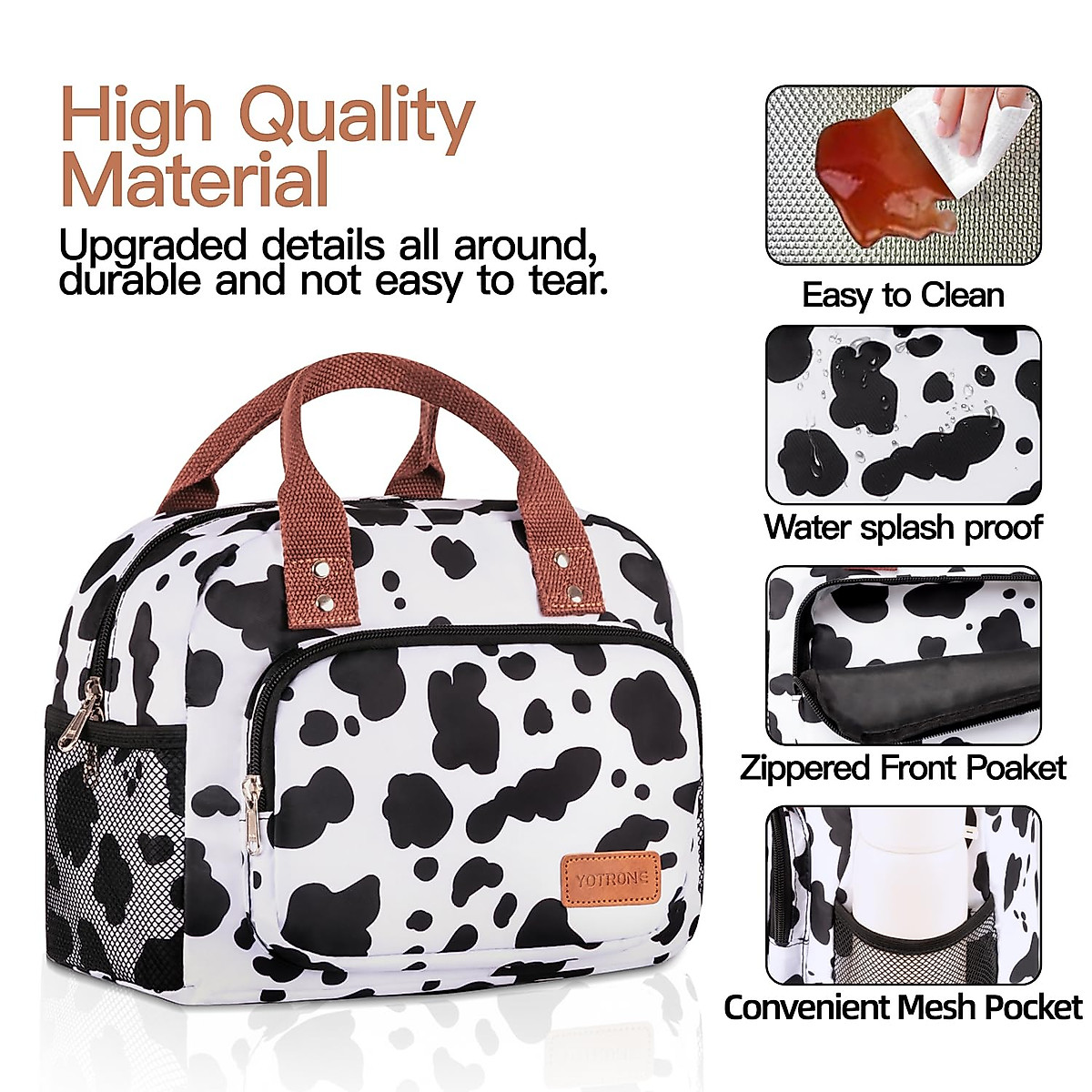 Yotrone Lunch Bag Women, Insulated Lunch Box Lunch Bag for Women Men Adult Work, Cute Lunch Tote Bag Large Capacity Reusable Cooler Lunch Containers for Travel Picnic or Office(Cow)