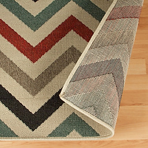 Superior Indoor Outdoor Area Rug, Jute Backed Rugs, Home Decor For Patio, Entryway, Kitchen, Living Room, Poolside, Office, Modern, Zig-Zag Floor Cover, Chevron Collection, 8' x 10', Beige