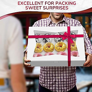 10 Pcs Half Sheet Cake Boxes 19x14 In - White Bakery Boxes with Window, Glossy Finish and Flip Top - Strong Cardboard, Easy Assemble, Secure Transport, Great for Cookies, Cakes, Donuts, and Gifting