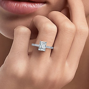 Bo.Dream 2ct Emerald Cut Cubic Zirconia Engagement Rings For Women Platinum Plated Sterling Silver Size 6.5