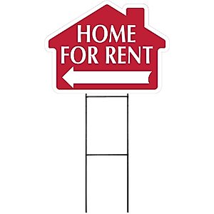 HOME FOR RENT Sign with Arrow - House Shape Corrugated Sign INCLUDES 24" Sign Stake