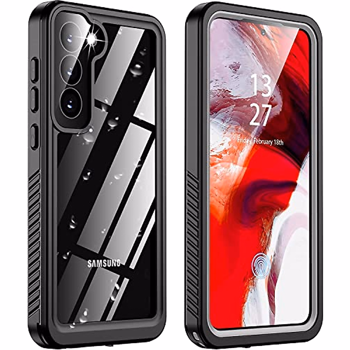 AMILIFECASES Clear Samsung Galaxy S23 Case,with Screen Protector,Waterproof Protective Case for Men Women,Samsung Phone Heavy Duty Shock Proof,Black