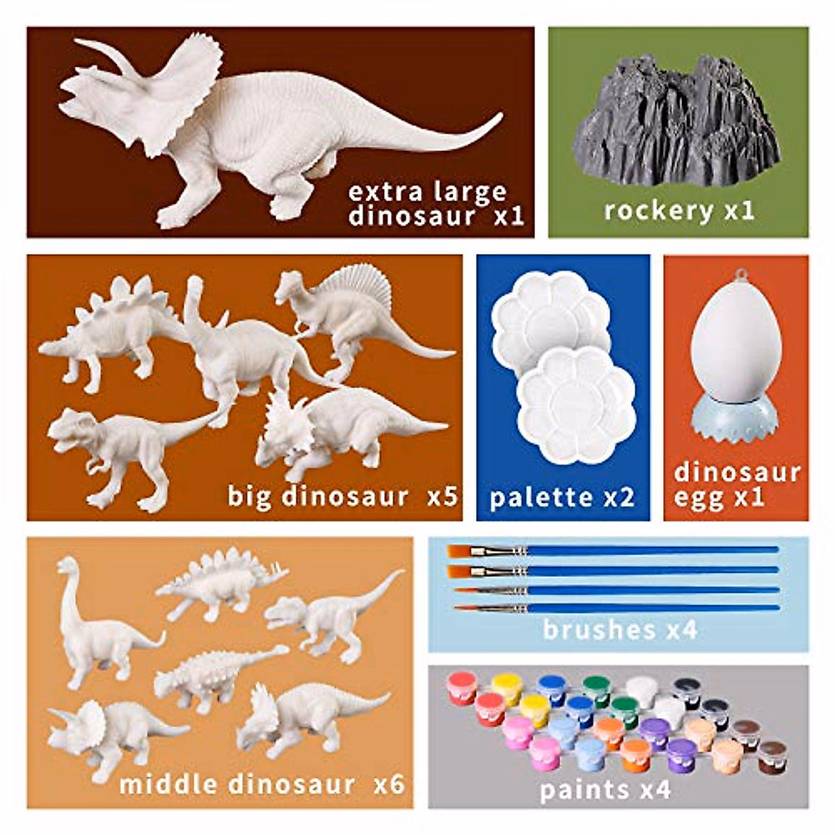 whatstem 3D Dinosaurs Painting Kit with 12 Dinos for Kids Age 3-15, Arts and Crafts Kits Drawing Toys with Dinosaurs Set Creativity Gifts for Boys and Girls