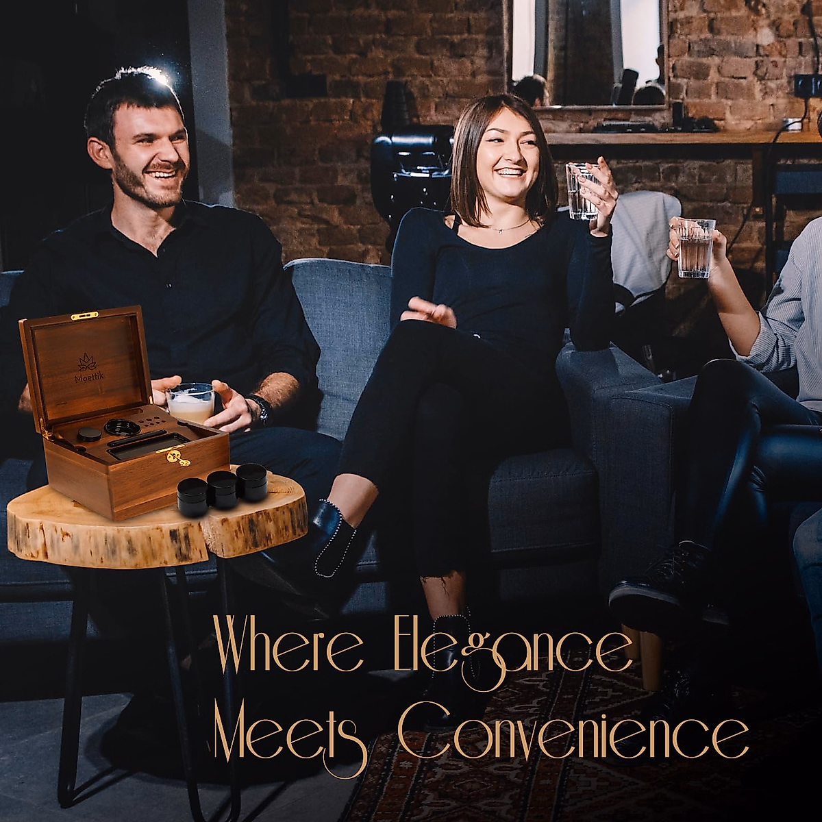 Moettik Premium Storage Box -Acacia Wooden Smell Proof Locking Storage Box with Accessories Removable Wood Tray, Glass Jars, Metal Tube, Ceramic Tray, Brush, Brown Upgraded Design