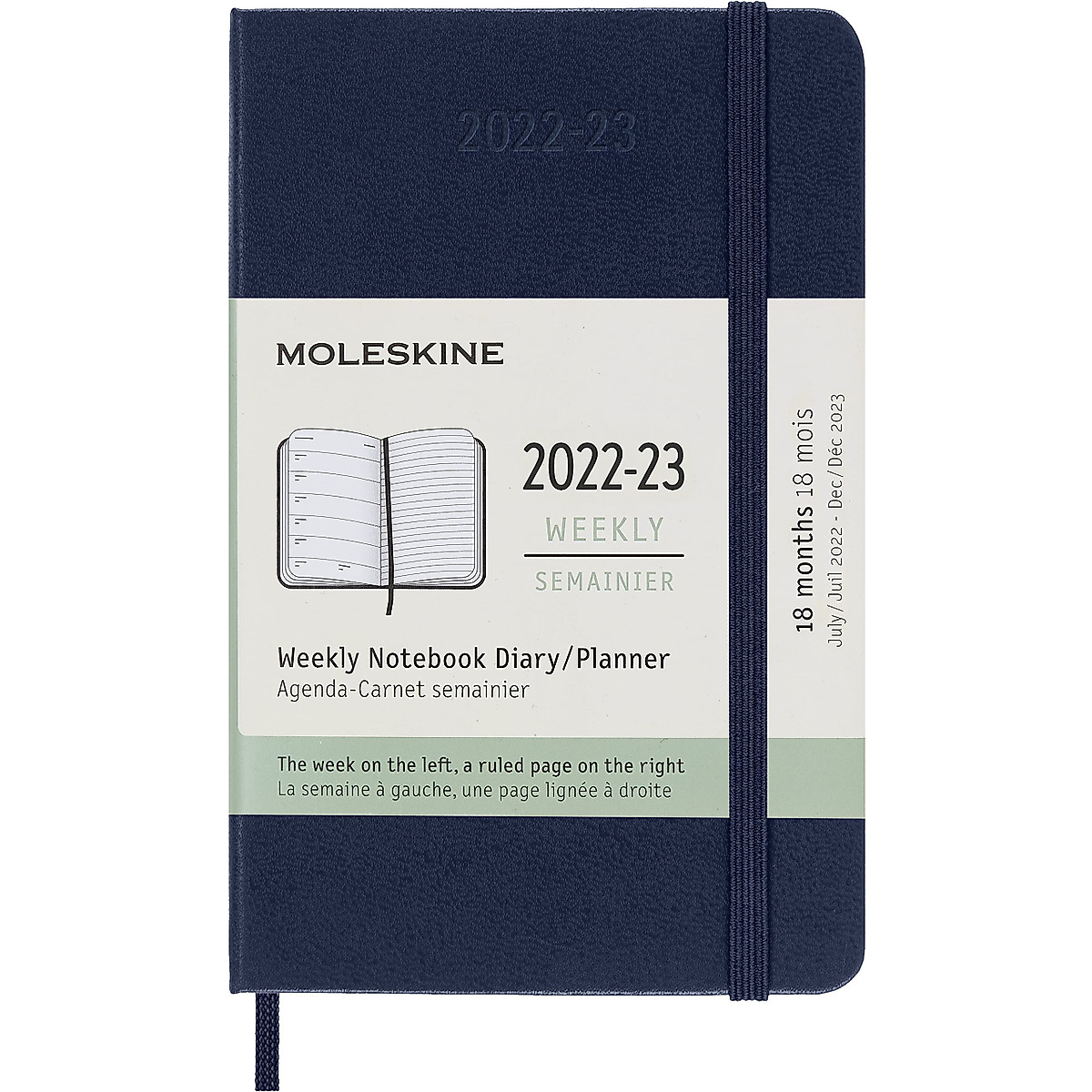 Moleskine 2023 Weekly Notebook Planner, 18M, Pocket, Sapphire Blue, Hard Cover (3.5 x 5.5)