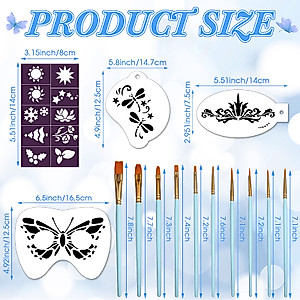 42 Pcs Face Paint Stencils Kits Includes 28 Reusable Facial Painting Stencils with 4 Stickers 10 Painting Brushes Plastic Tattoo Painting Templates for Kids Halloween Party Makeup (Fresh Style)