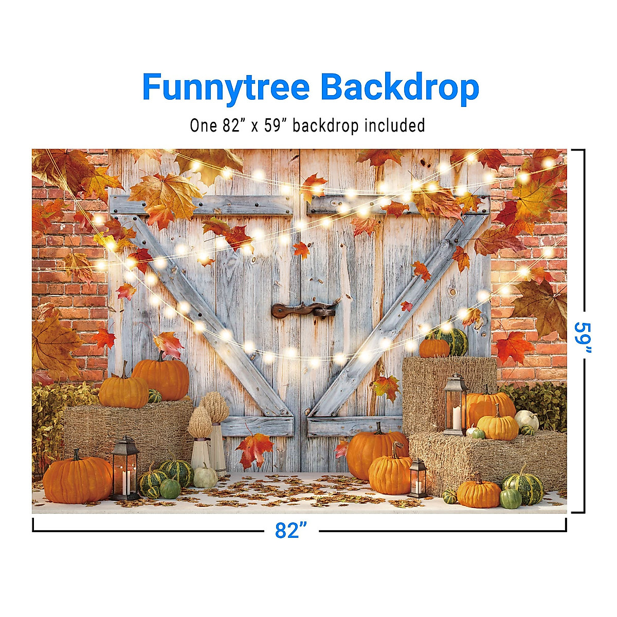 Funnytree 7x5FT Fall Thanksgiving Photography Backdrop Autumn Pumpkin Harvest Barn Background Maple Baby Shower Banner Decoration Birthday Party Supplies Photo Booth Prop