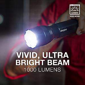 Energizer TacR-1000 LED Tactical Flashlight, Bright Rechargeable Flashlight for Emergencies and Camping Gear, Water Resistant Flashlight, USB Included, Pack of 1, Black