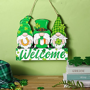 St. Patrick's Day Welcome Door Decor St. Patrick's Day Gnome Door Sign Shamrock Wooden Sign St Patrick's Day Hanging Decorations for Irish Front Door Home Indoor Outdoor Farmhouse Porch Decor