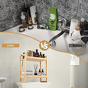 Graceware Over The Toilet Storage Shelf with Adhesive Stickers, Easy Install 2-Tier Bathroom Toilet Shelf Rack Organizer, Bamboo Small Bathroom Above Toilet Storage Rack for Space Saver
