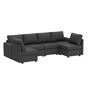 GOIRIE Modular Sofa, U Shaped Sectional Couch with Pull Out Bed, 6 Seat Pet-Friendly Modular Sectionals Sofas & Couches for Living Room, Memory Foam, Sofa Bed