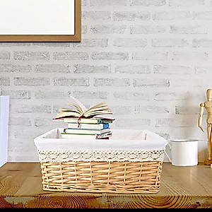 DOITOOL Seagrass Nesting Baskets Woven Basket Rattan Storage Bin Seagrass Wicker Basket with Fabric Liner Dedsktop Sundries Container Weaving Jewelry Cutlery Organizer L Wicker Storage Basket
