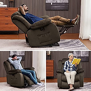 CDCASA Electric Power Lift Recliner Chair with Massage and Heat for Elderly, Reclining Chairs for Seniors, 3 Positions, Side Pocket, USB Port, Plush Fabric, Brown
